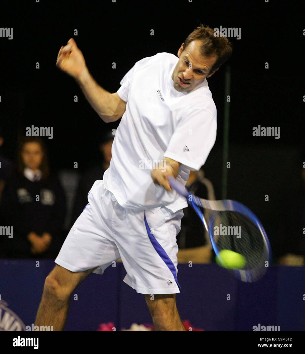 Greg Rusedski in action during the Aberdeen Cup at the AECC Press and ...