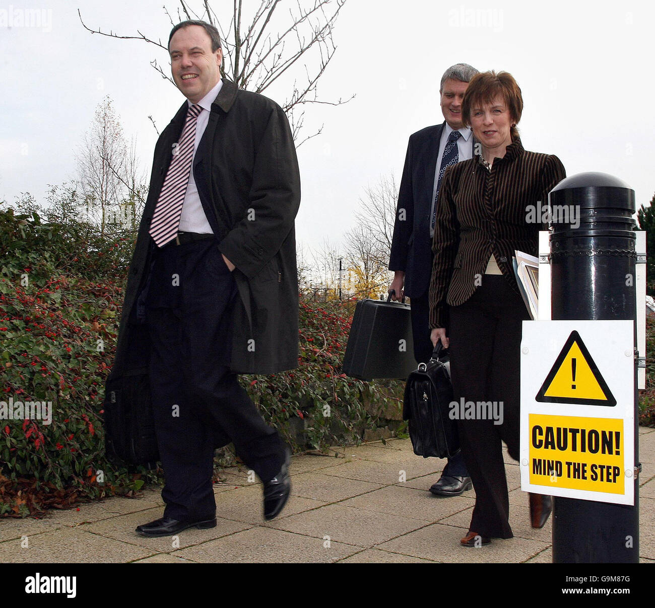 Nigel Dodds (left), Jim Wells (centre), and Diane Dodds (right), of the ...