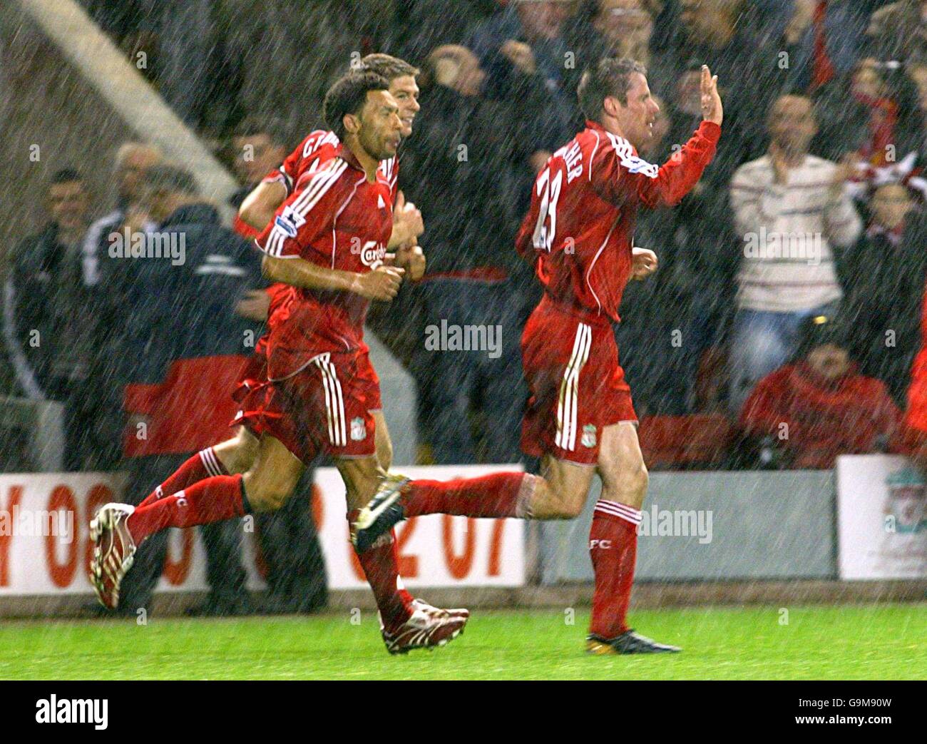 Liverpools jamie carragher r celebrates scoring the second goal hi-res ...