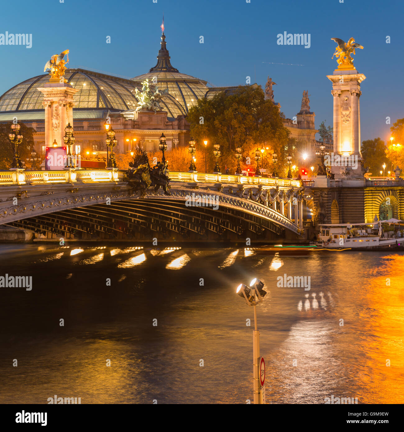 View of the famous Alexandre 3 Bridge at night Stock Photo - Alamy