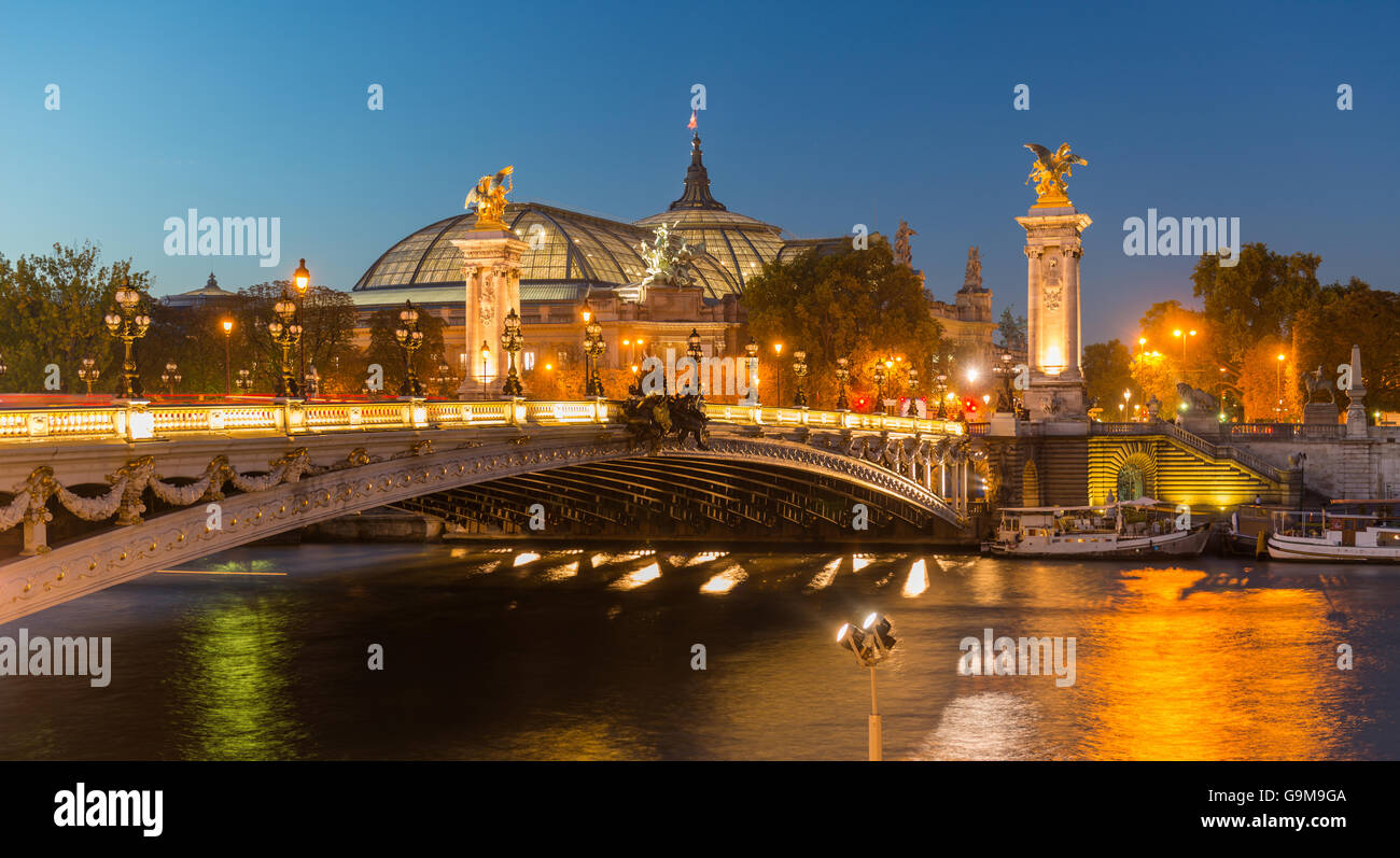 View of the famous Alexandre 3 Bridge at night Stock Photo - Alamy