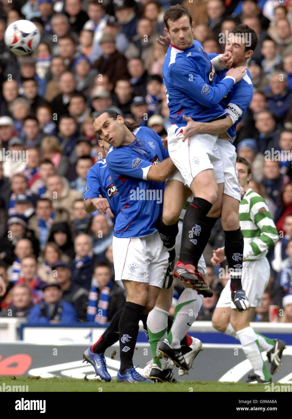 Rangers' Dado Prso (left), Alan Hutton and Barry Ferguson (right) all ...