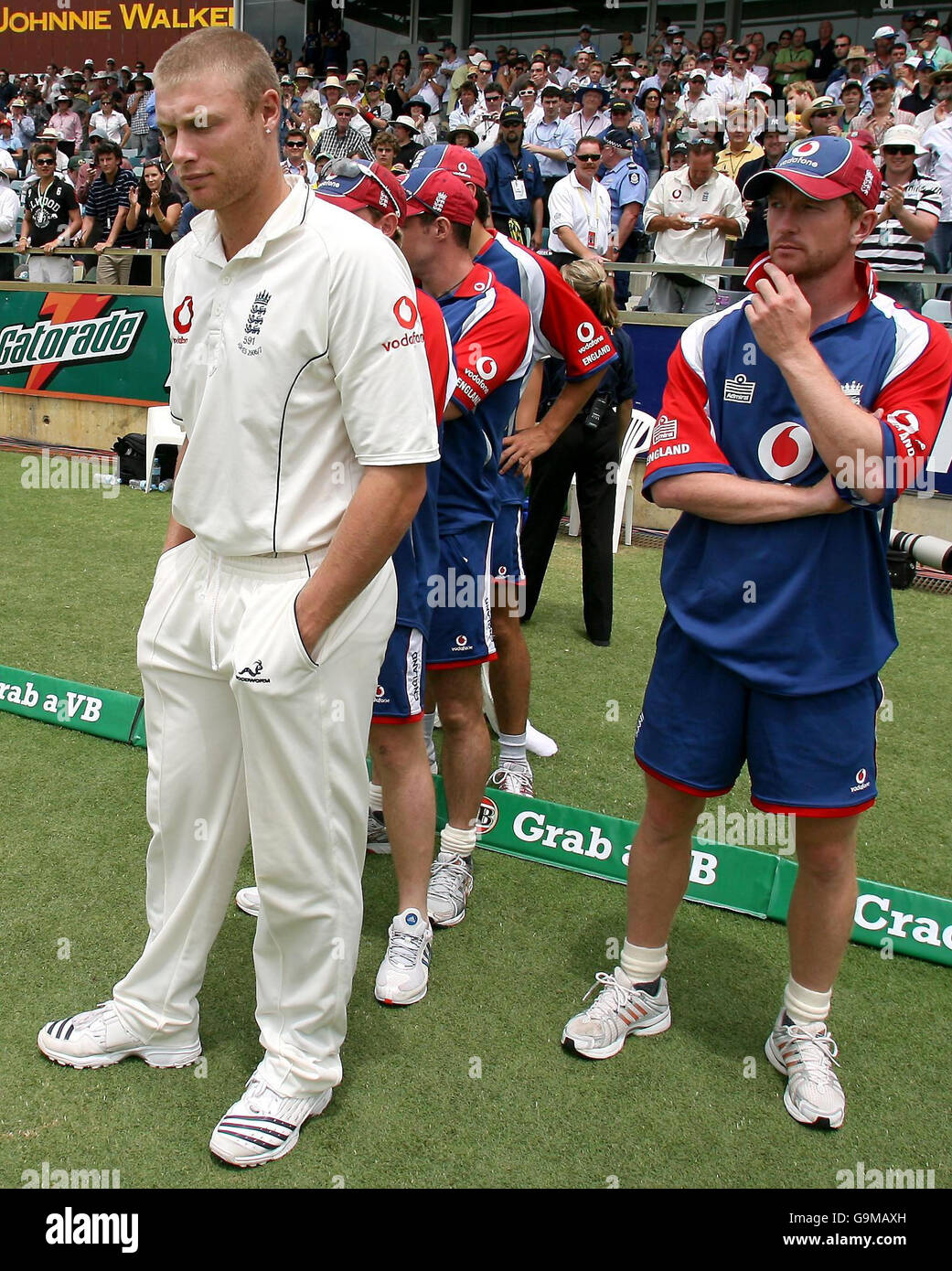England captain Andrew Flintoff (left) with Paul Collingwood (right ...
