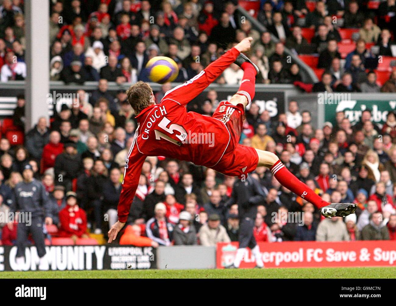 Liverpool's Peter Crouch scores the opening goal in the second half ...