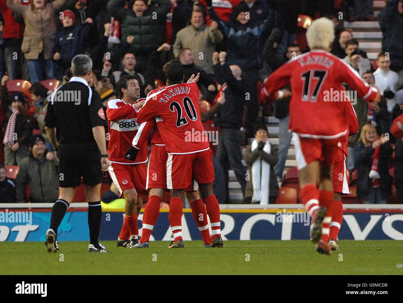 Middlesbrough players celebrate their first goal of the game Stock ...