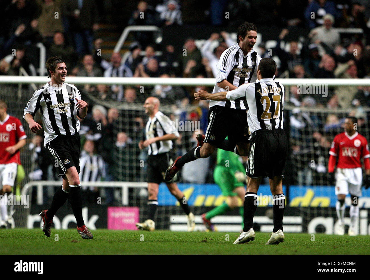 Newcastles David Edgar (centre top) celebrates after scoring during the ...
