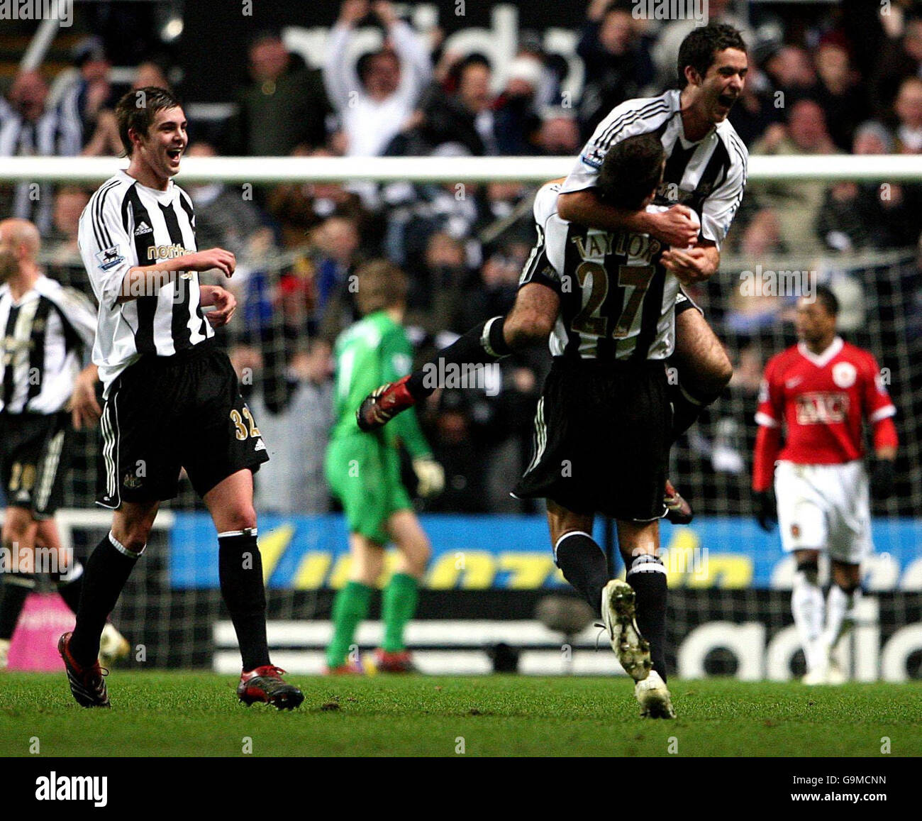 Newcastle's David Edgar (left) celebrates his goal against Manchester ...