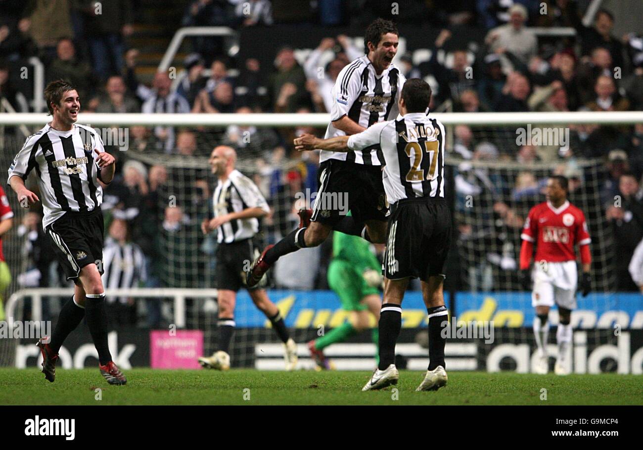 Newcastle United's David Edgar (centre) celebrates his equalising goal ...