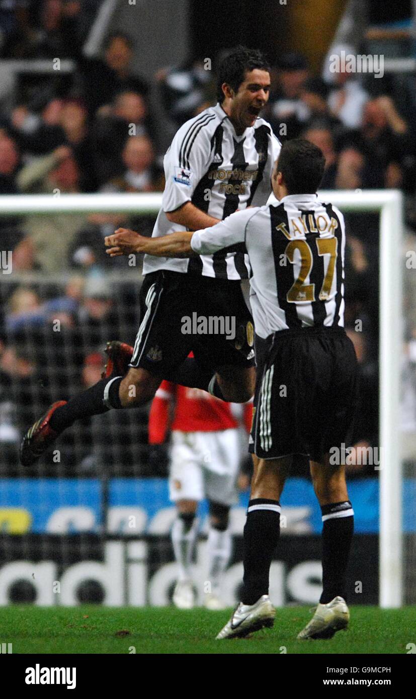 Newcastle United's David Edgar (l) celebrates scoring the equalising ...