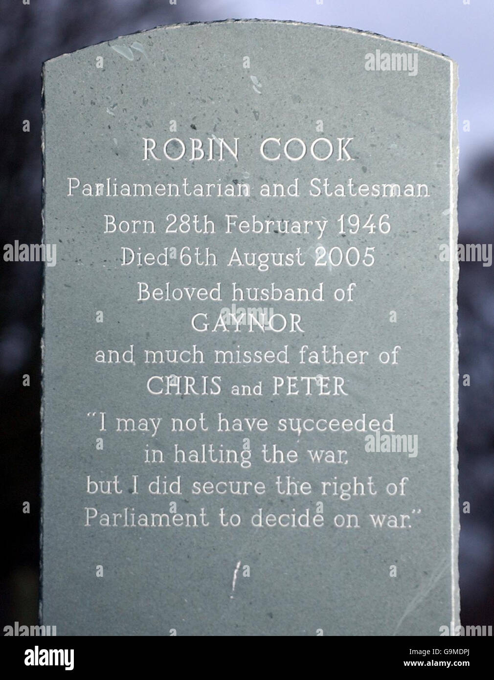 The headstone of former foreign secretary Robin Cook at Grange Cemetery ...
