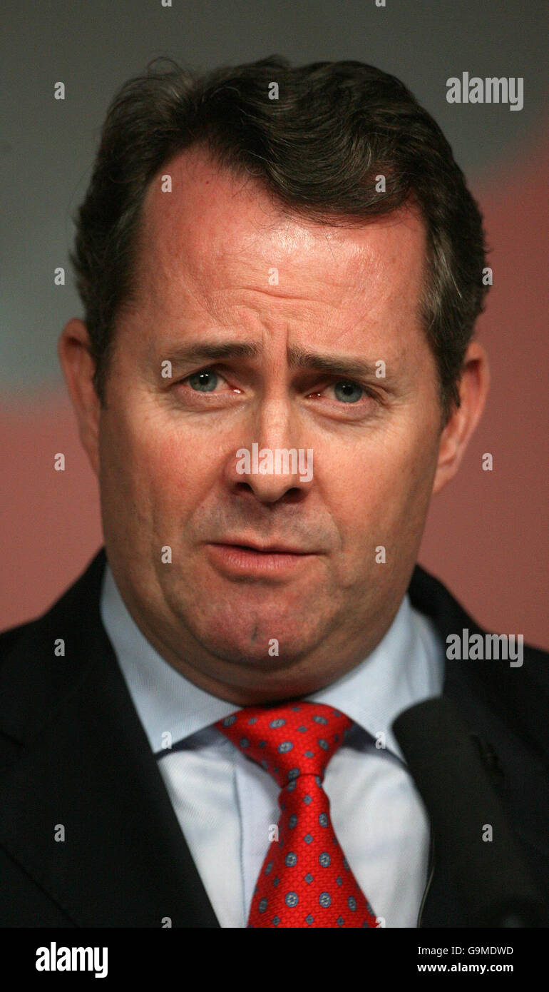 Shadow Defence Secretary, Dr Liam Fox, holds a media briefing on 'The ...