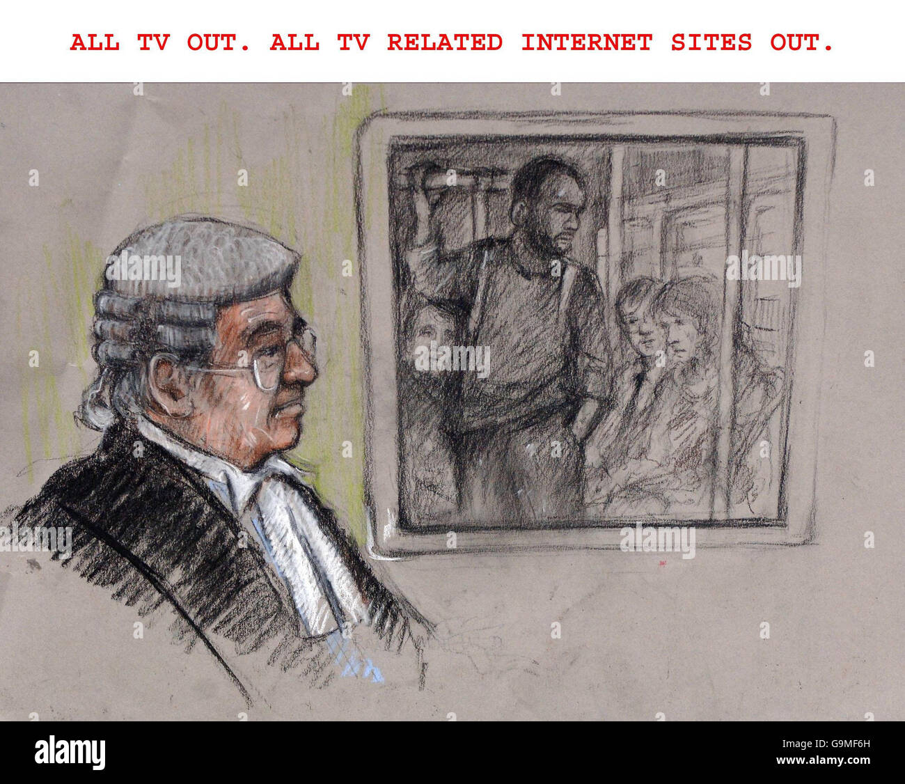 Artist drawing of prosecuting council Nigel Sweeney QC viewing CCTV ...
