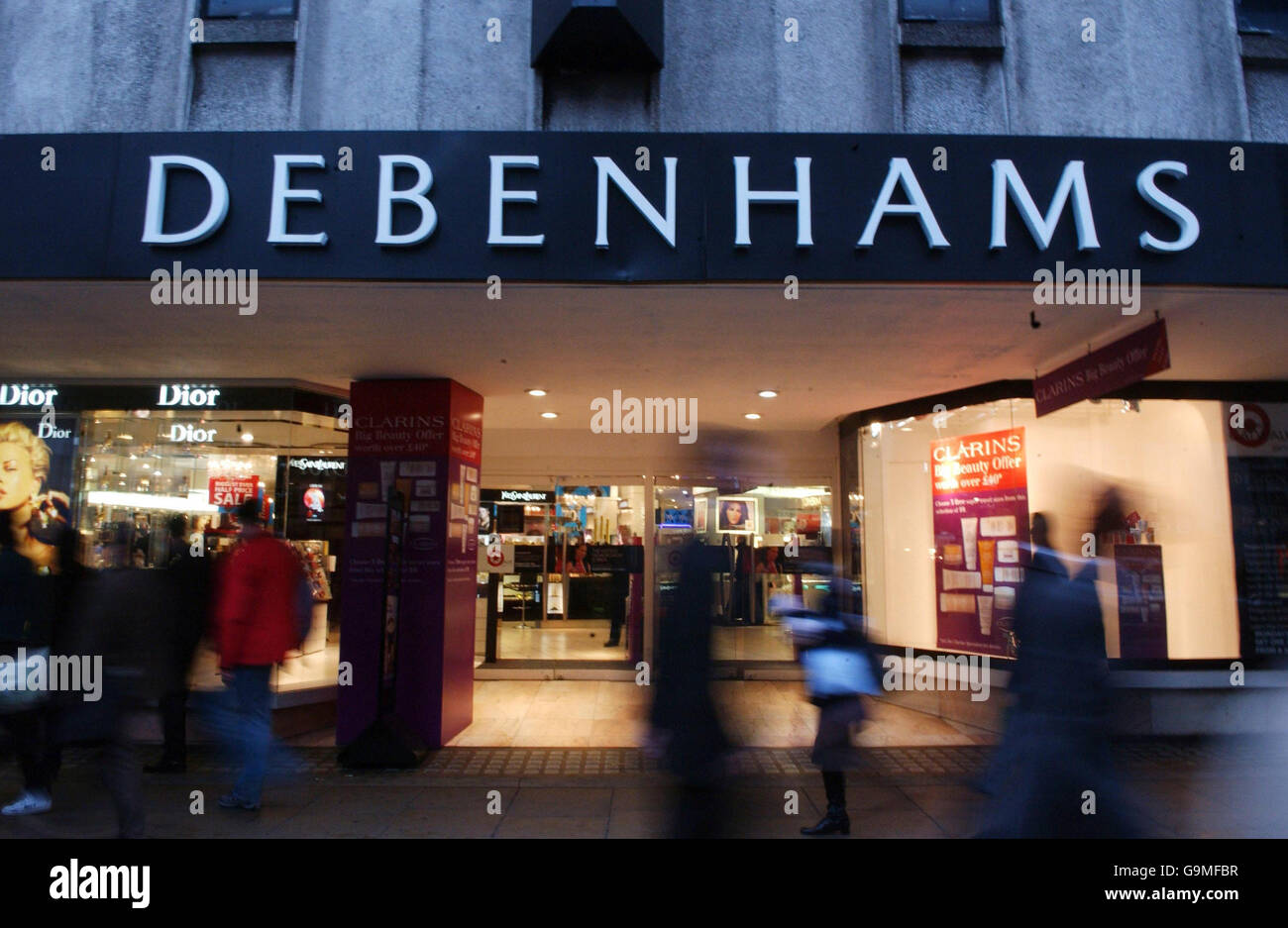 A general view of a 'Debenhams' store on Oxford Street in London Stock ...