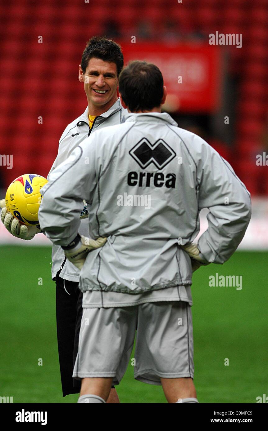Burnley goalkeeper coach phil hughes r with mike pollitt hi-res stock ...