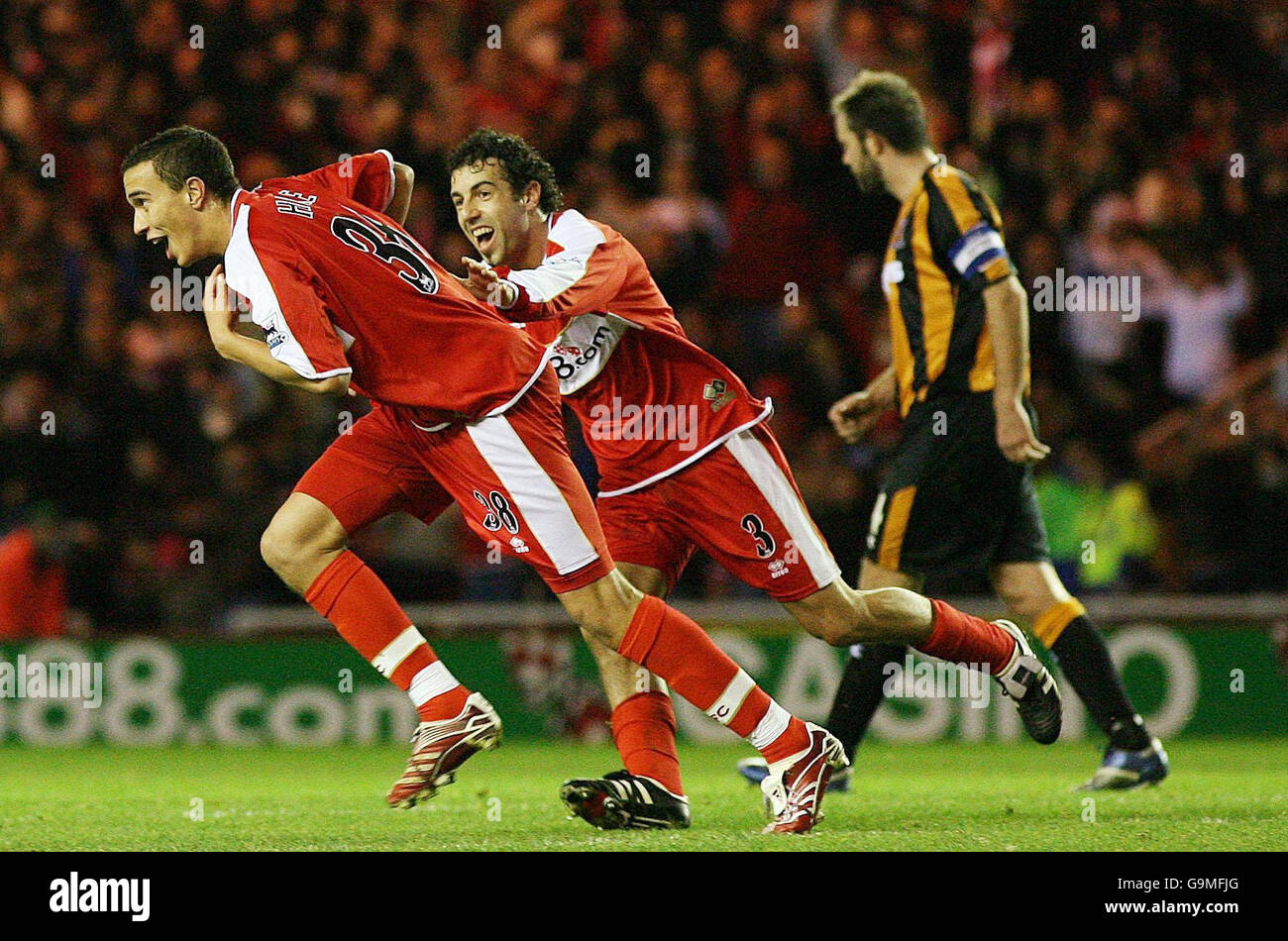 Middlesbrough's Seb Hines (left) celebrates scoring with Julio Arca ...