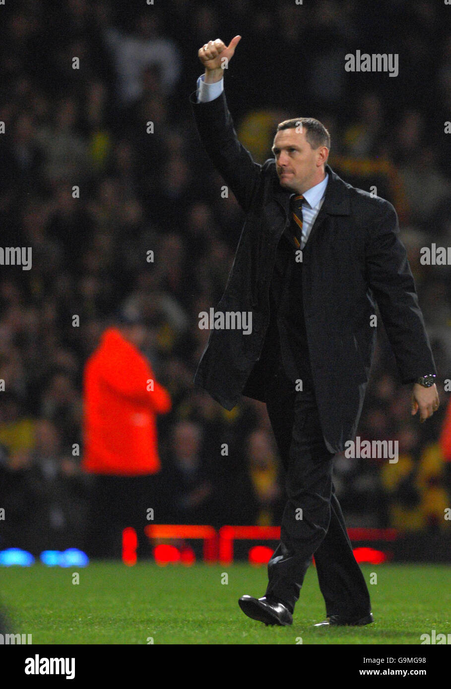 Watford's manager Adrian Boothroyd gives the thumbs up Stock Photo - Alamy