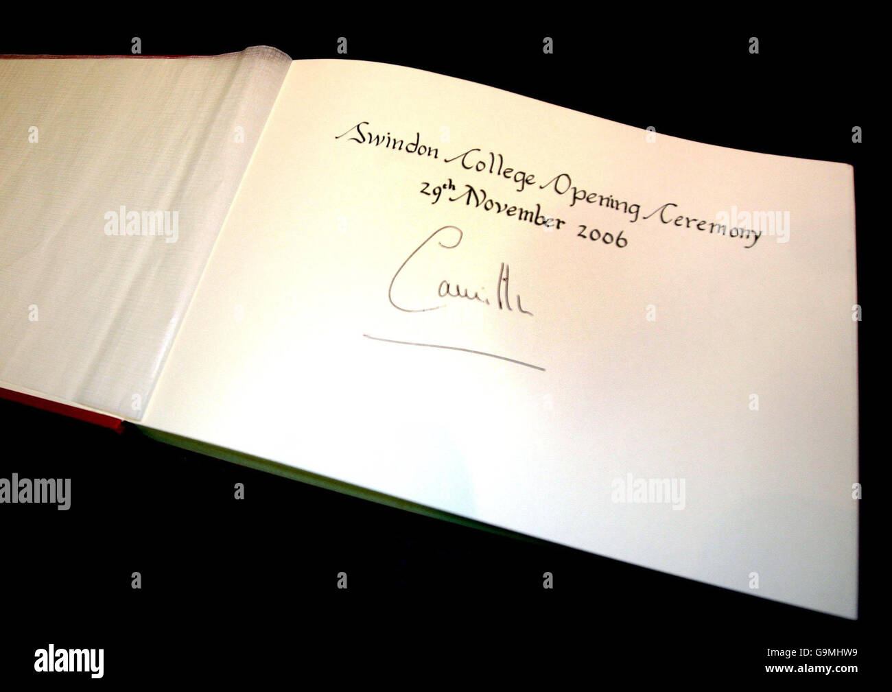 The Duchess of Cornwall's signature is seen in the visitors book after ...