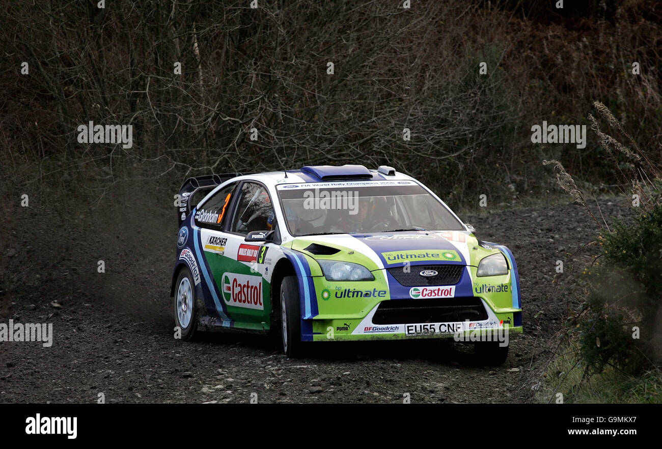 Marcus Gronholm in Ford Focus WRC 06 during the Brechfa stage in the ...