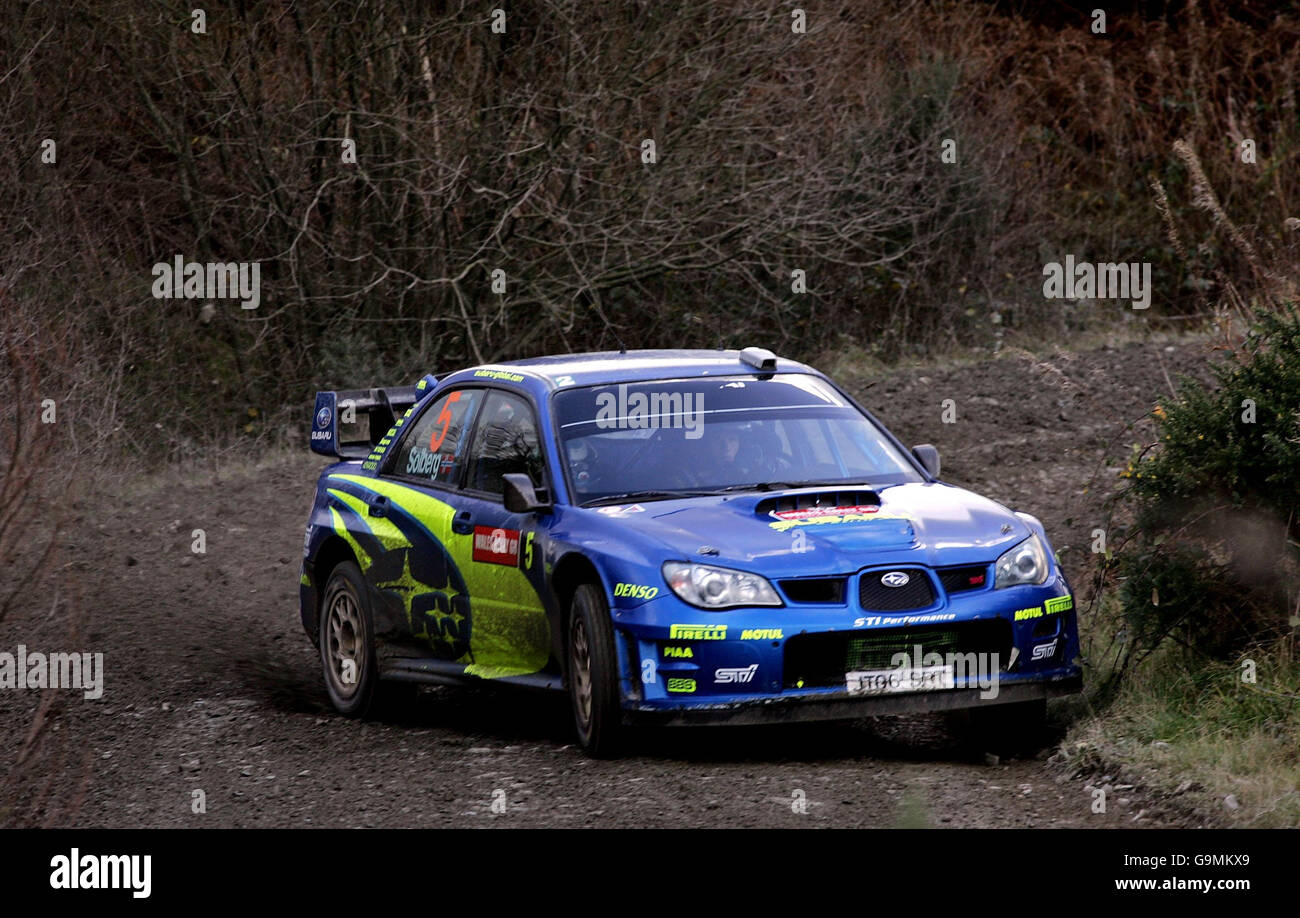 Petter Solberg in Subaru Impreza during the Brechfa stage of the Wales ...