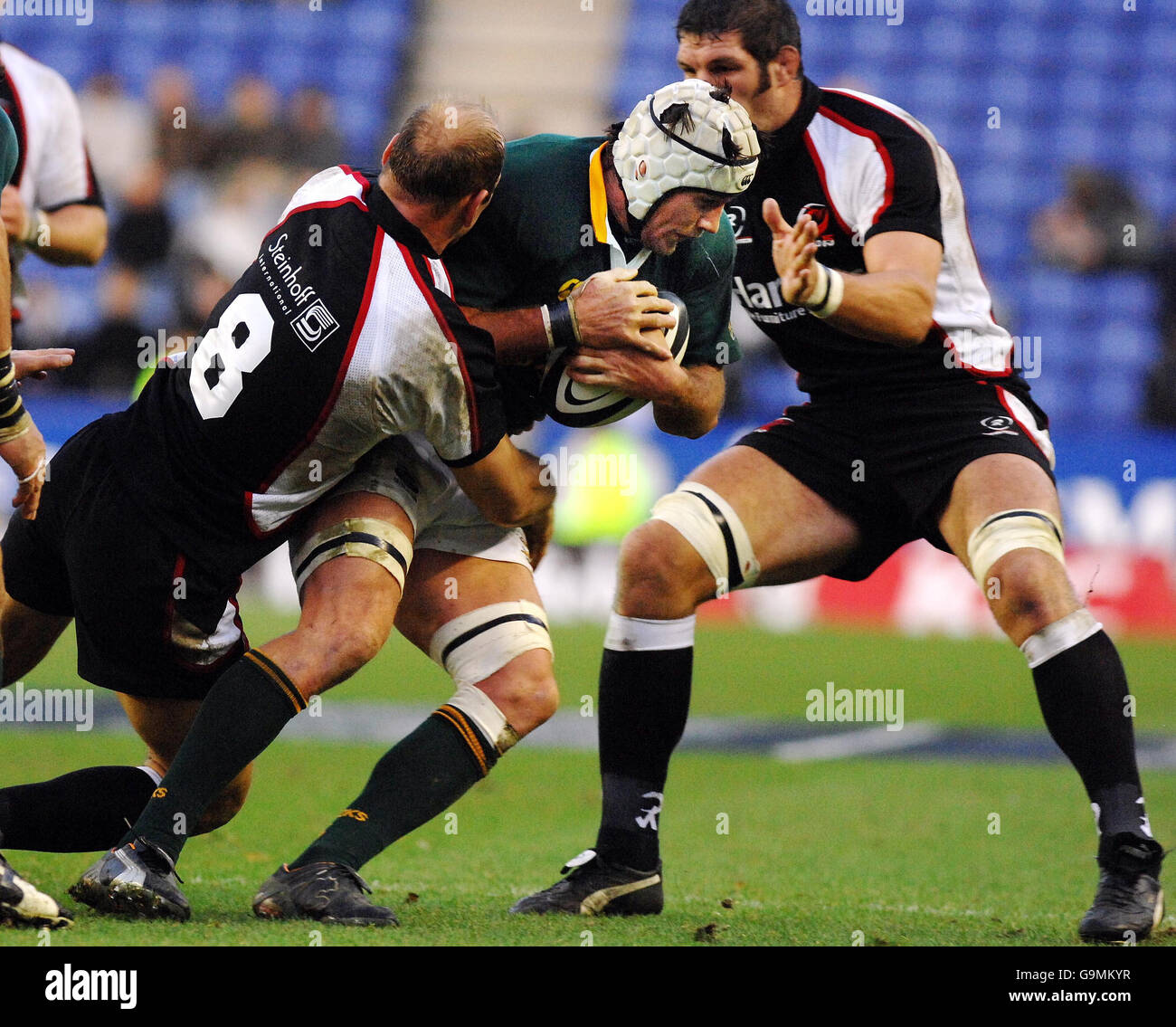 World XV's Laurence Dallaglio (left) and Simon Shaw (right) tackle ...