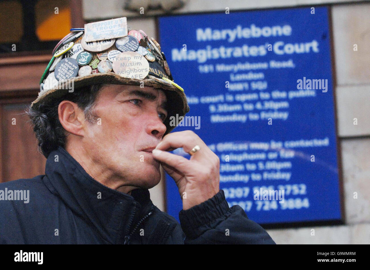 Brian Haw arrives at Marylebone Road Magistrates' Court in central ...