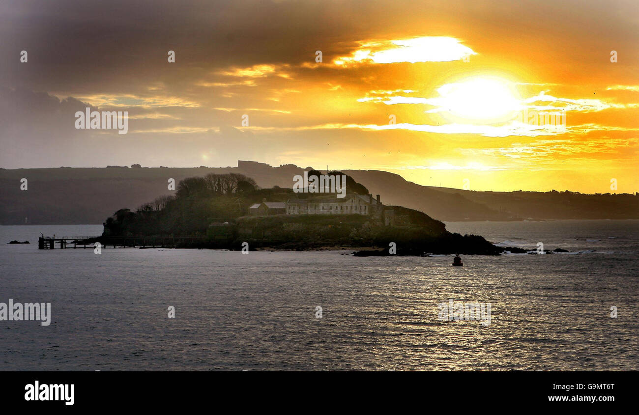 General view of Drake's Island, situated in The Sound off the coast of ...
