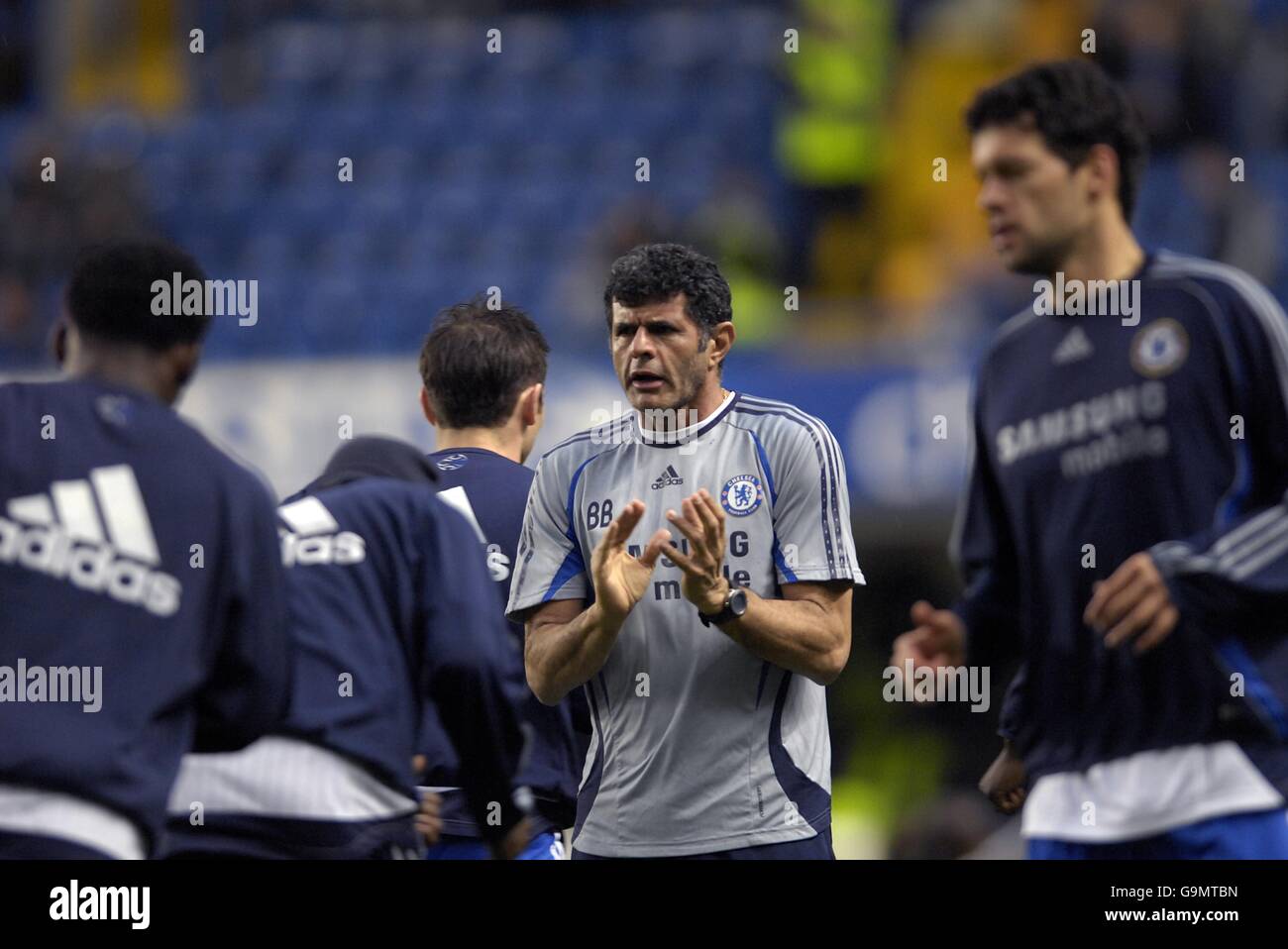 Chelsea's Assistant manager Baltemar Brito with the players before ...