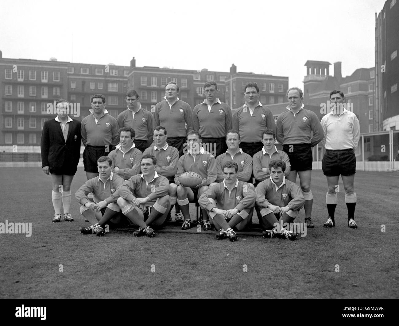 Wales team group: (back row, l-r) touch judge WKM Jones, Norman Gale ...