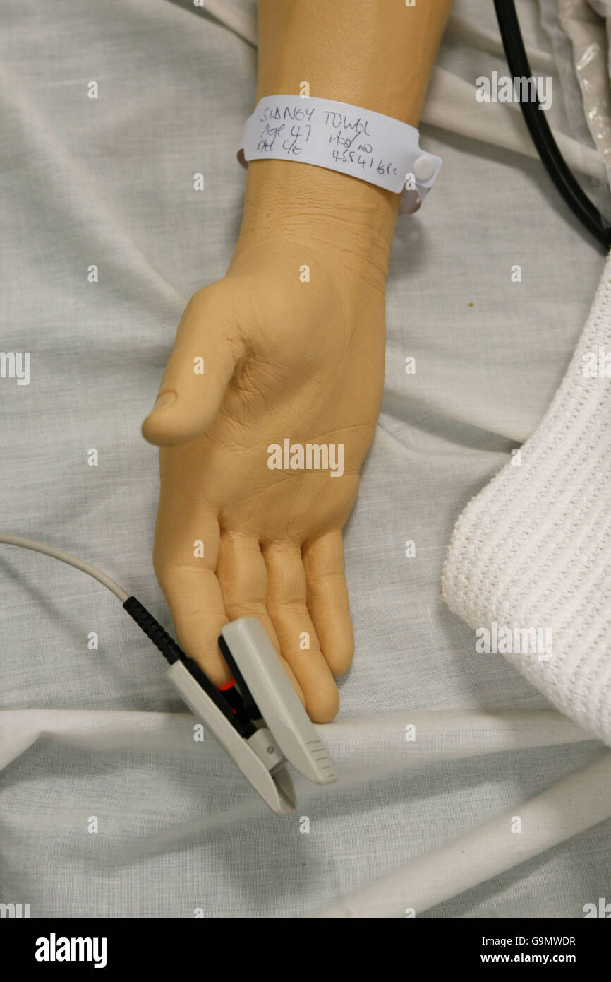 Close-up picture of the arm of a 'patient' on the ward at Portsmouth ...