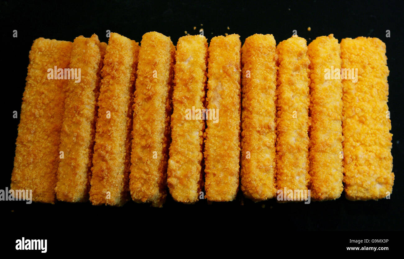 Birdseye Fish Fingers ready to under the grill as the Birdseye factory ...