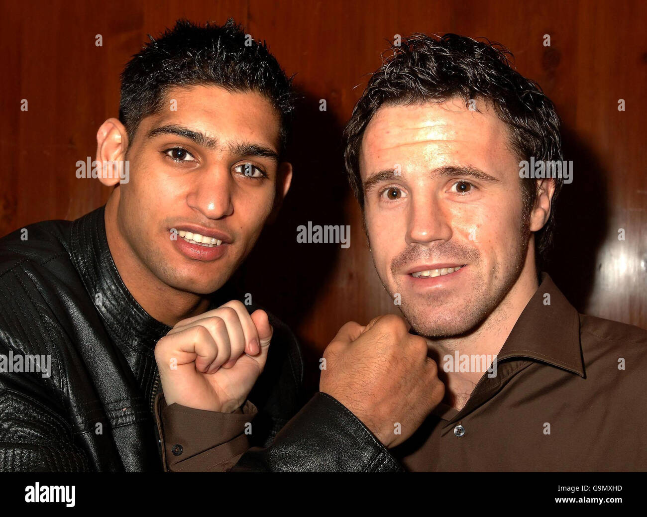 Amir Khan (left) with Graham Earl the British fighters during a Press ...