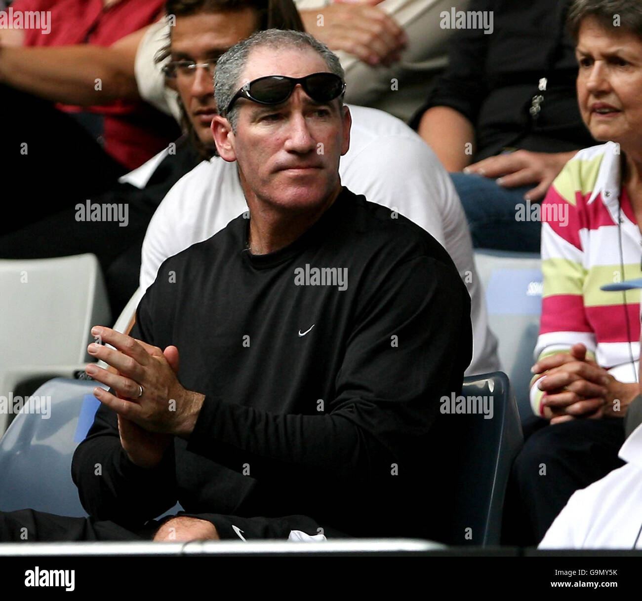 Great Britain's Andy Murray coach Brad Gilbert watches from the stands ...