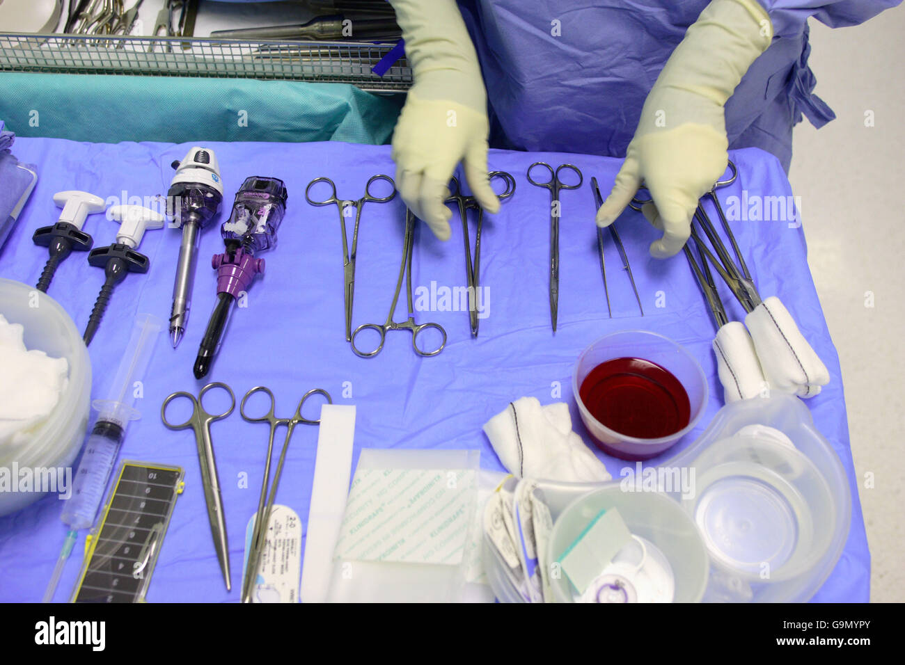 A member of staff check instruments ahead of a Laparoscopic Anterior ...