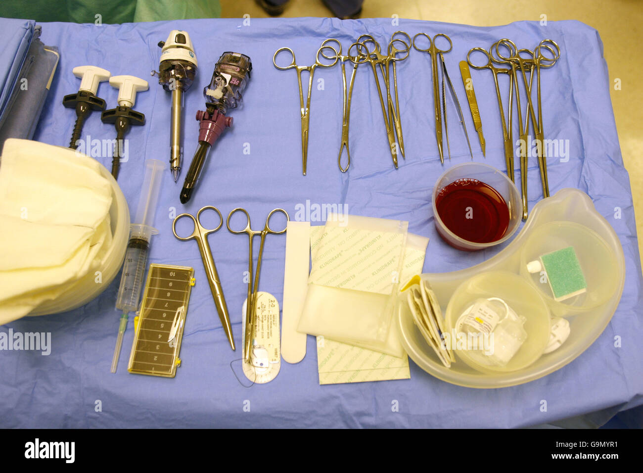 Instruments laid out ahead of a Laparoscopic Anterior Resection on a ...