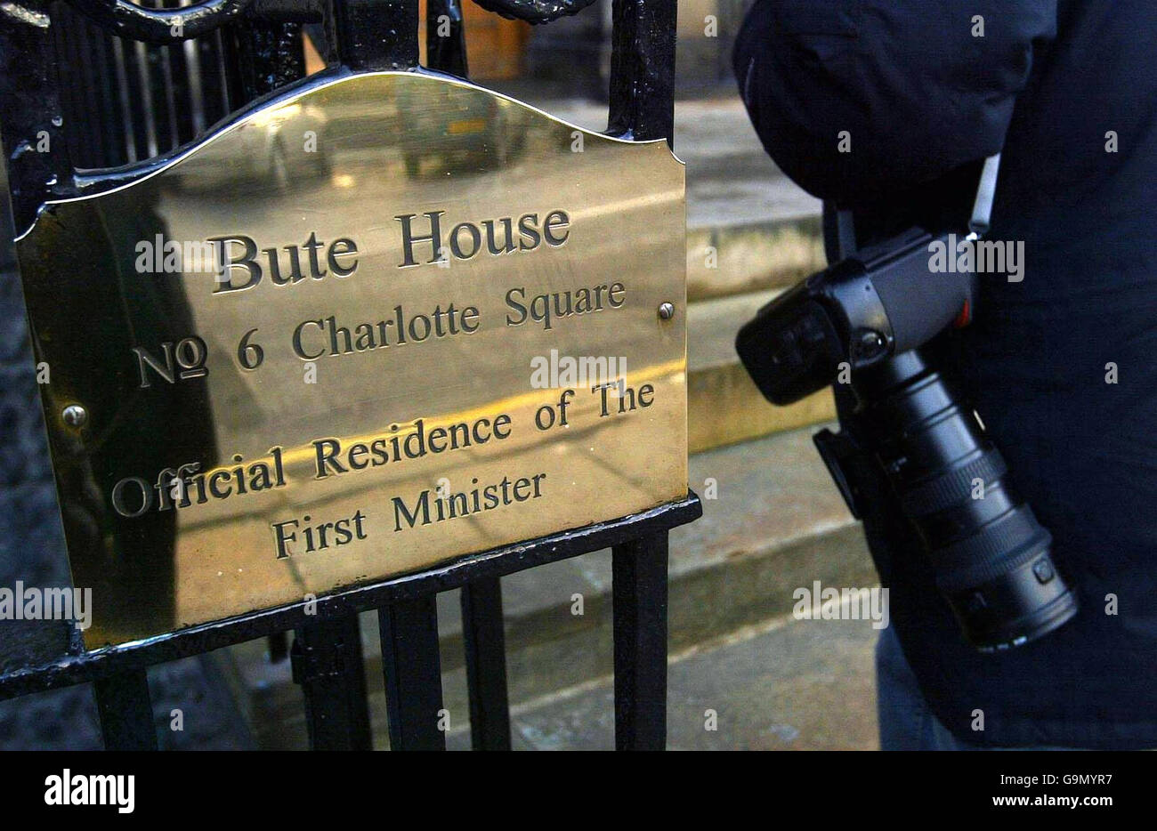 The press gather at the door of Bute House, Edinburgh. The official ...