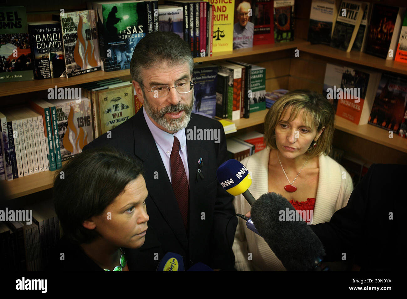 Gerry Adams (centre) with Mary Lou McDonald (left) and Martina Anderson ...