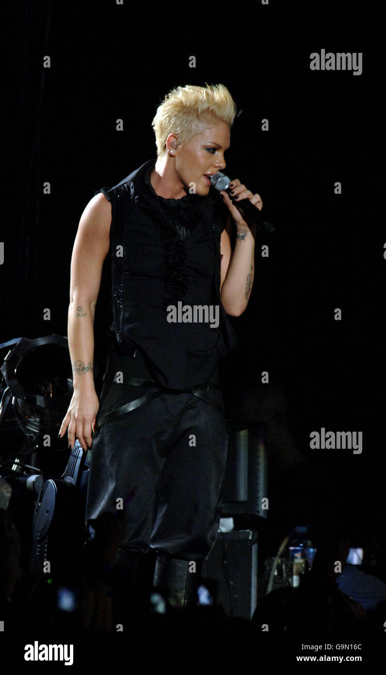 FOR . Singer Pink performs live on stage at Wembley Arena in London ...
