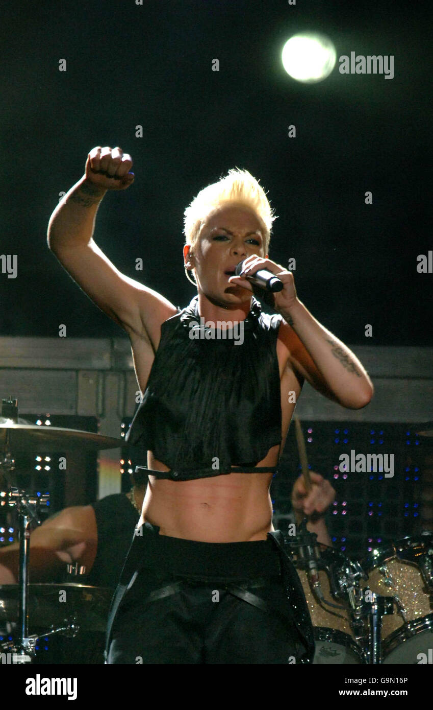 FOR Singer Pink performs live on stage at Wembley Arena in London Stock ...