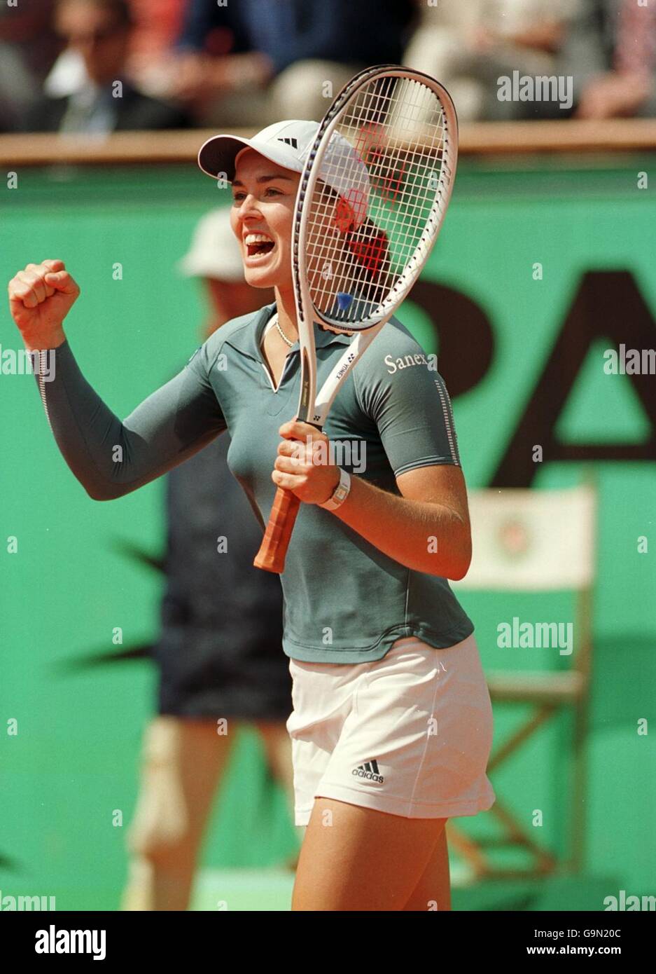 Martina Hingis celebrates her victory over France's Sandrine Testud ...