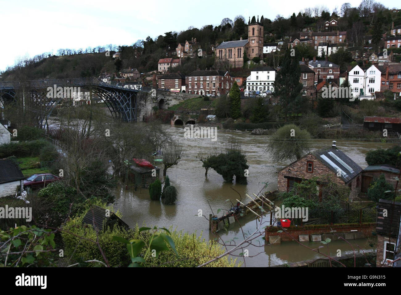 Flooding in Ironbridge Stock Photo - Alamy