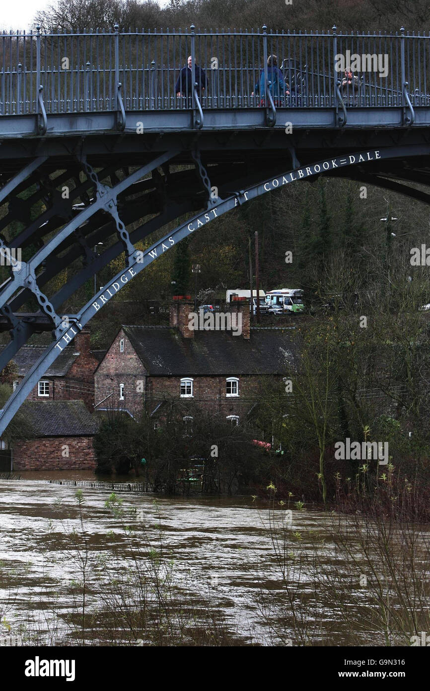 Flooding in Ironbridge. The River Severn floods in Ironbridge ...