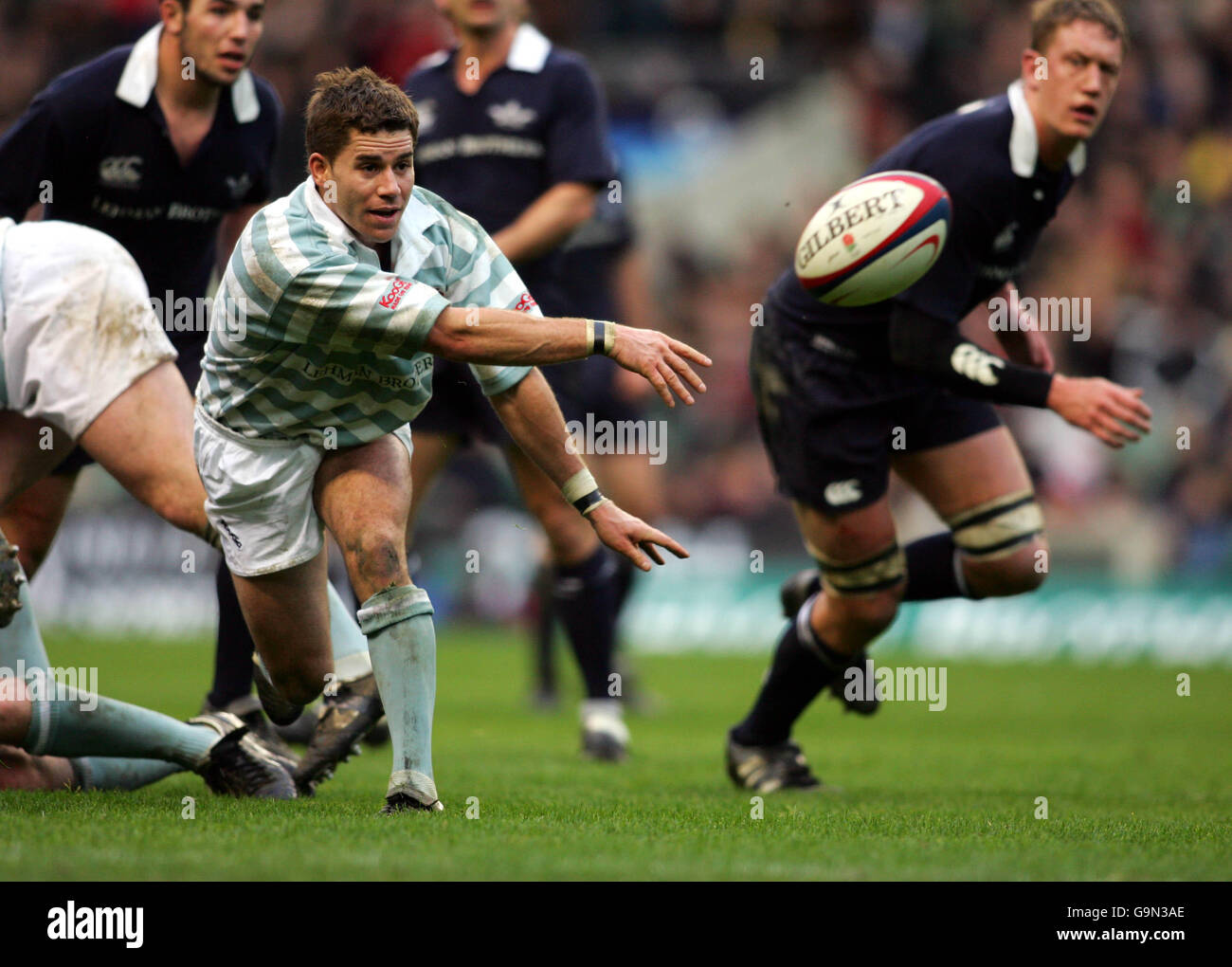 Cambridge's scrum half Ross Blake sets up another attack Stock Photo ...