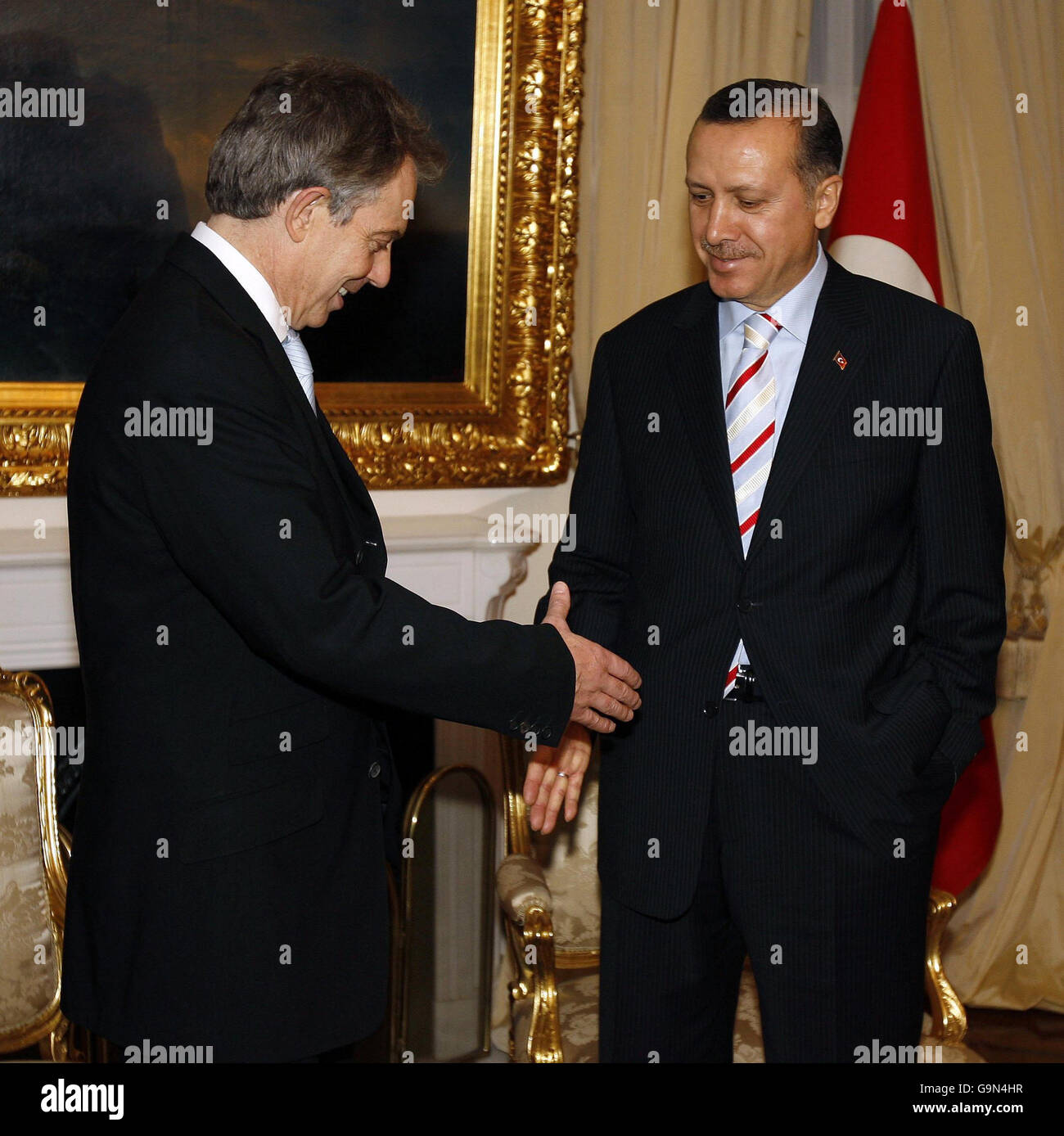 Britain's Prime Minister Tony Blair, left, with the Turkish Prime ...