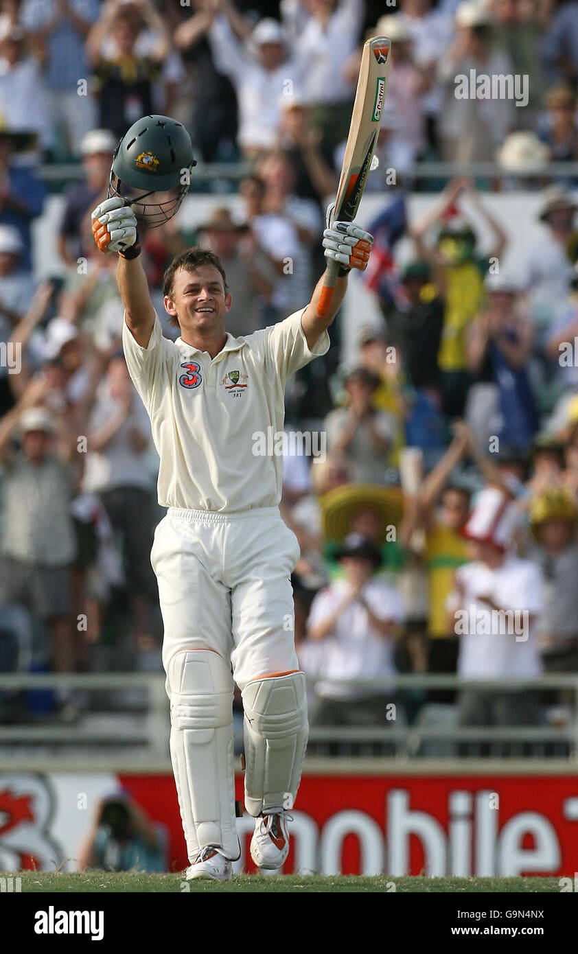 Australia's Adam Gilchrist celebrates after reaching his century during ...