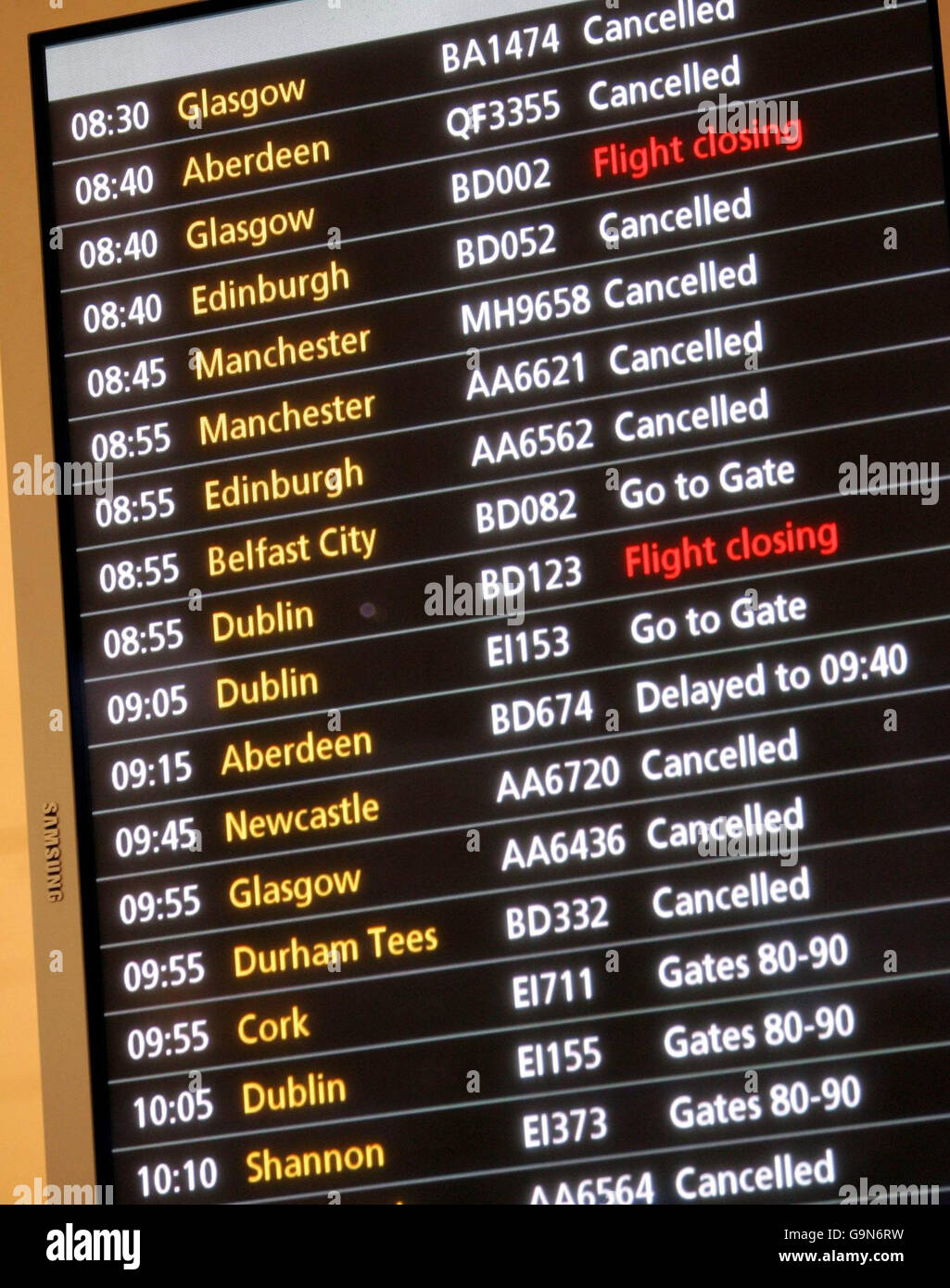 A Domestic Flights information monitor shows many of the internal ...