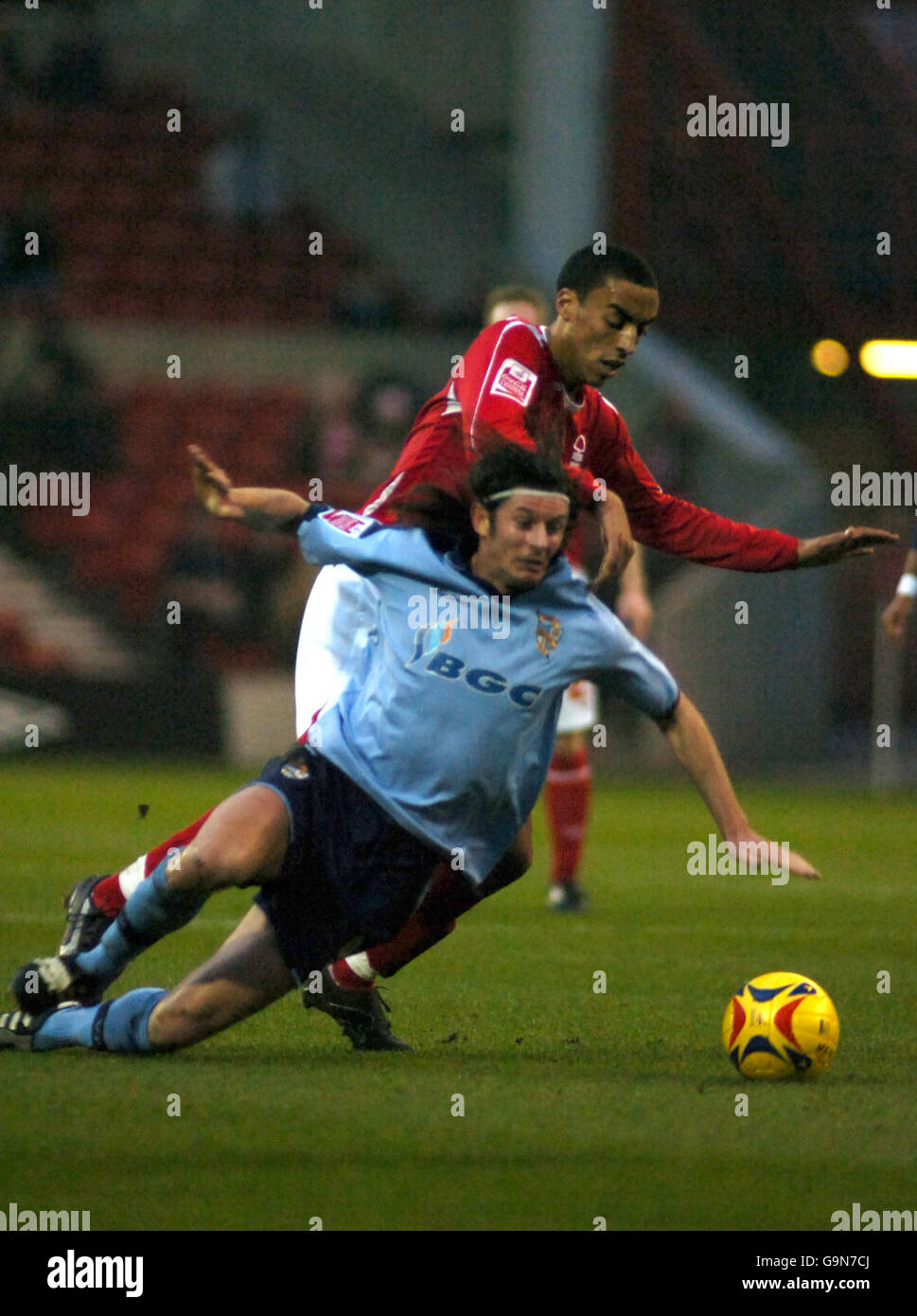 Nottingham Forest's James Perch and Port Vale's Danny Sonner in action ...