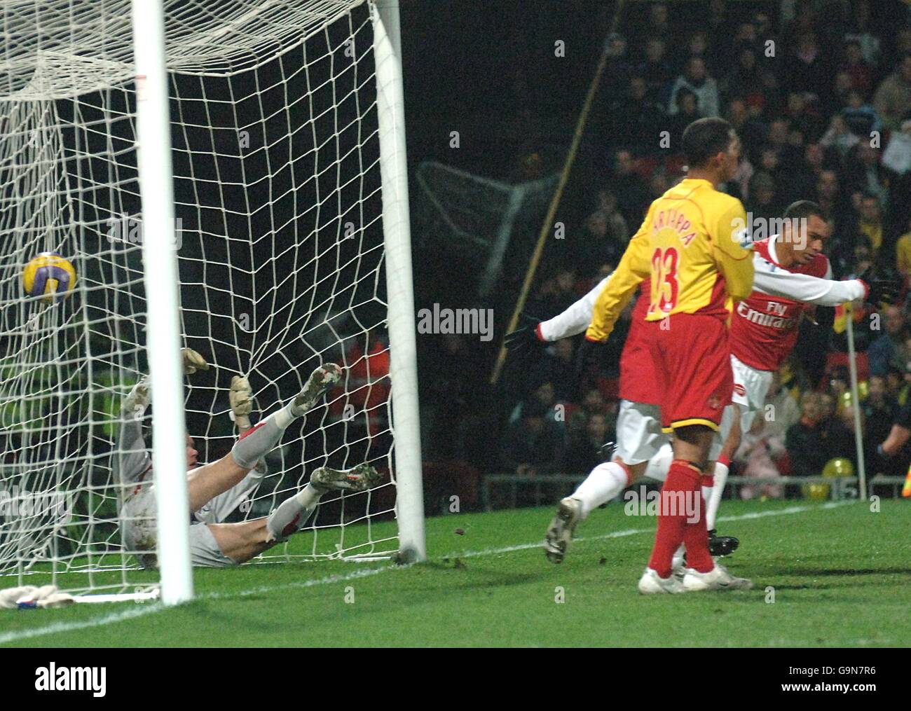 Arsenal's Gilberto Silva turns to celebrat his goal as Watford ...