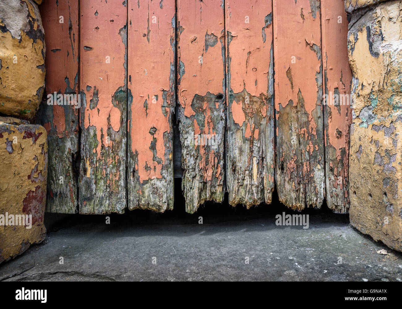 An old wooden door rotted from flood damage Stock Photo - Alamy