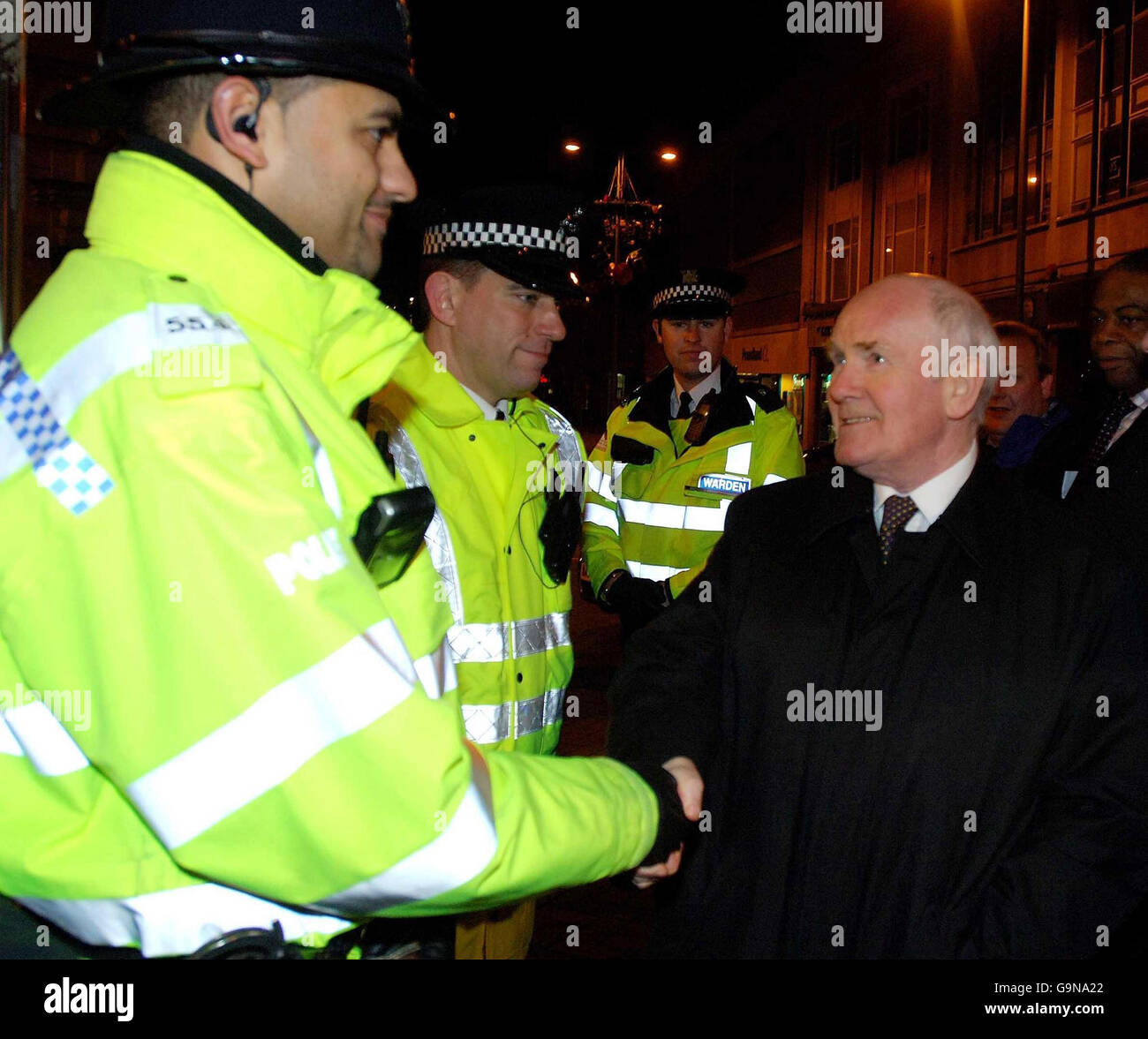 Home Secretary John Reid meets police officers during a walkabout in ...