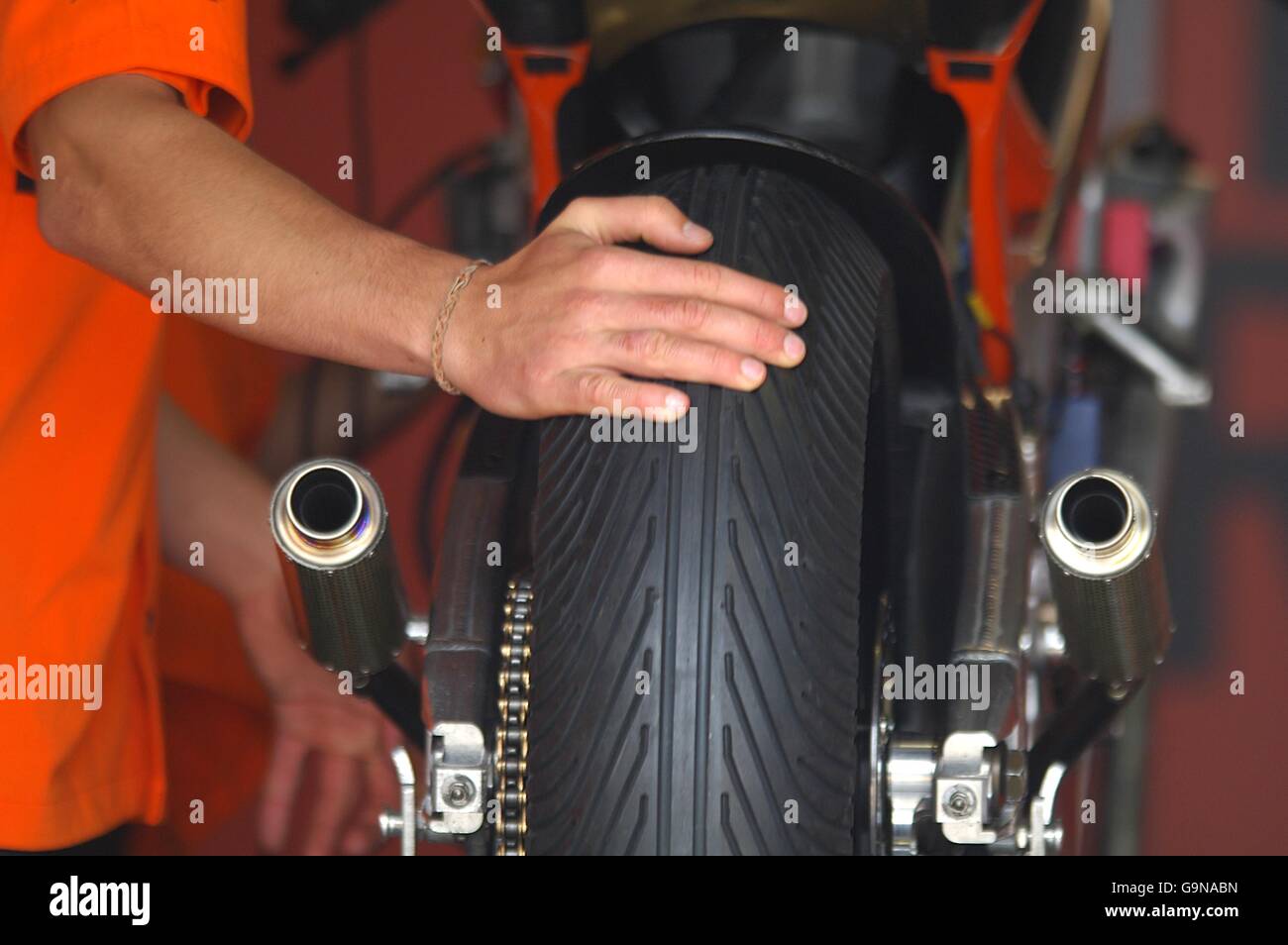 British Moto GP - Donnington Park. General view of the rear of a moto ...